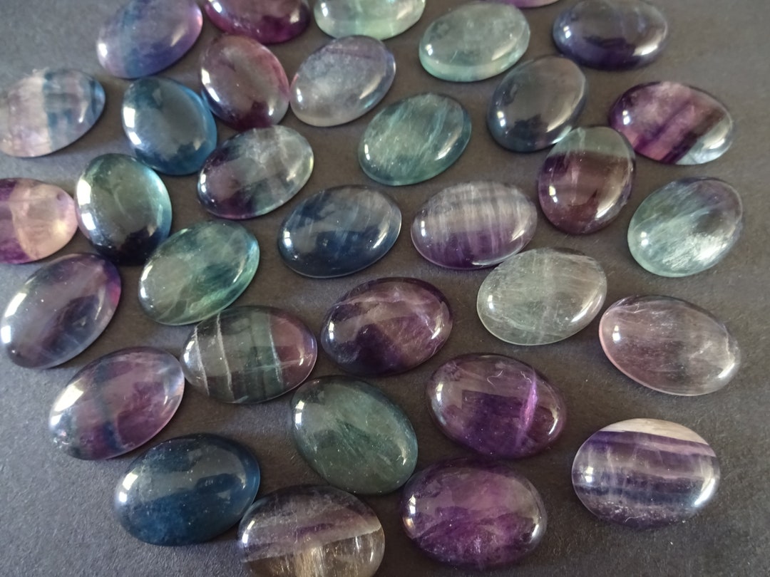 18x13mm Natural Fluorite Gemstone Cabochon, Oval Cabochon, Polished Gem ...