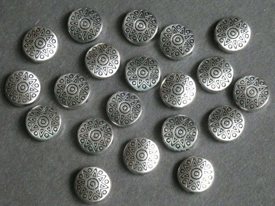20 PACK 10mm Metal Flat Circle Bead, Antique Silver Color, Tibetan ...