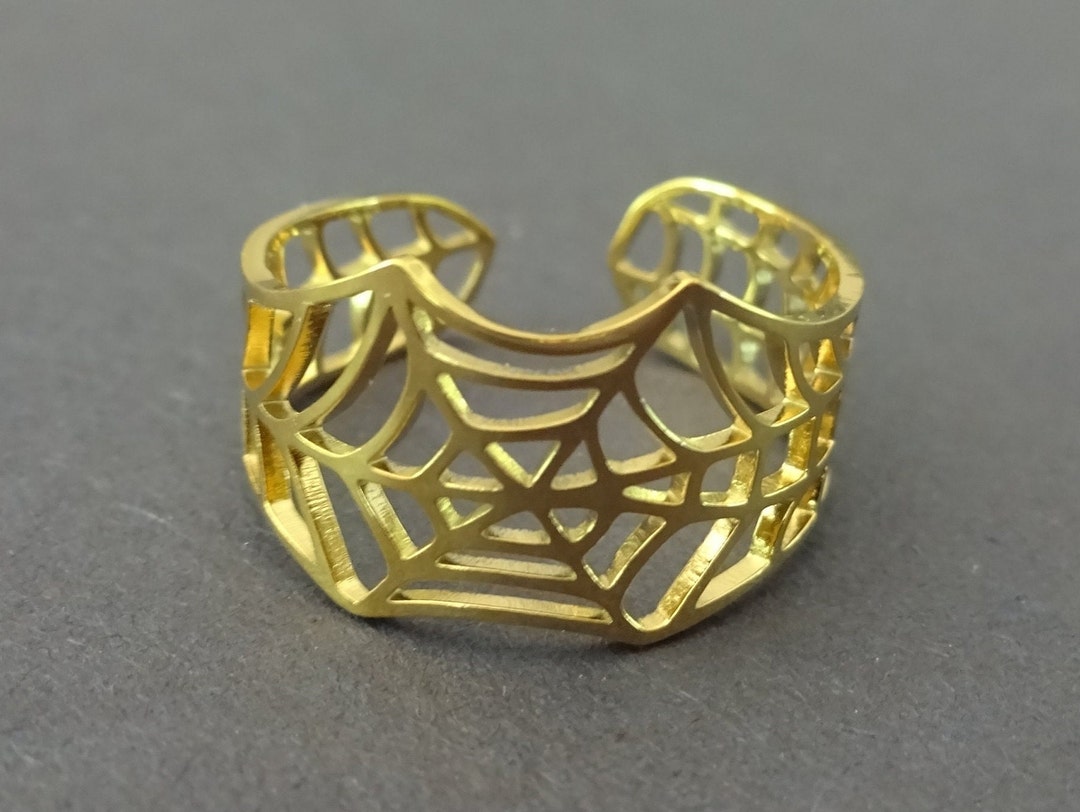 Adjustable Gold Spider Web Ring, Spider Ring, Resizable Ring, Stainless ...