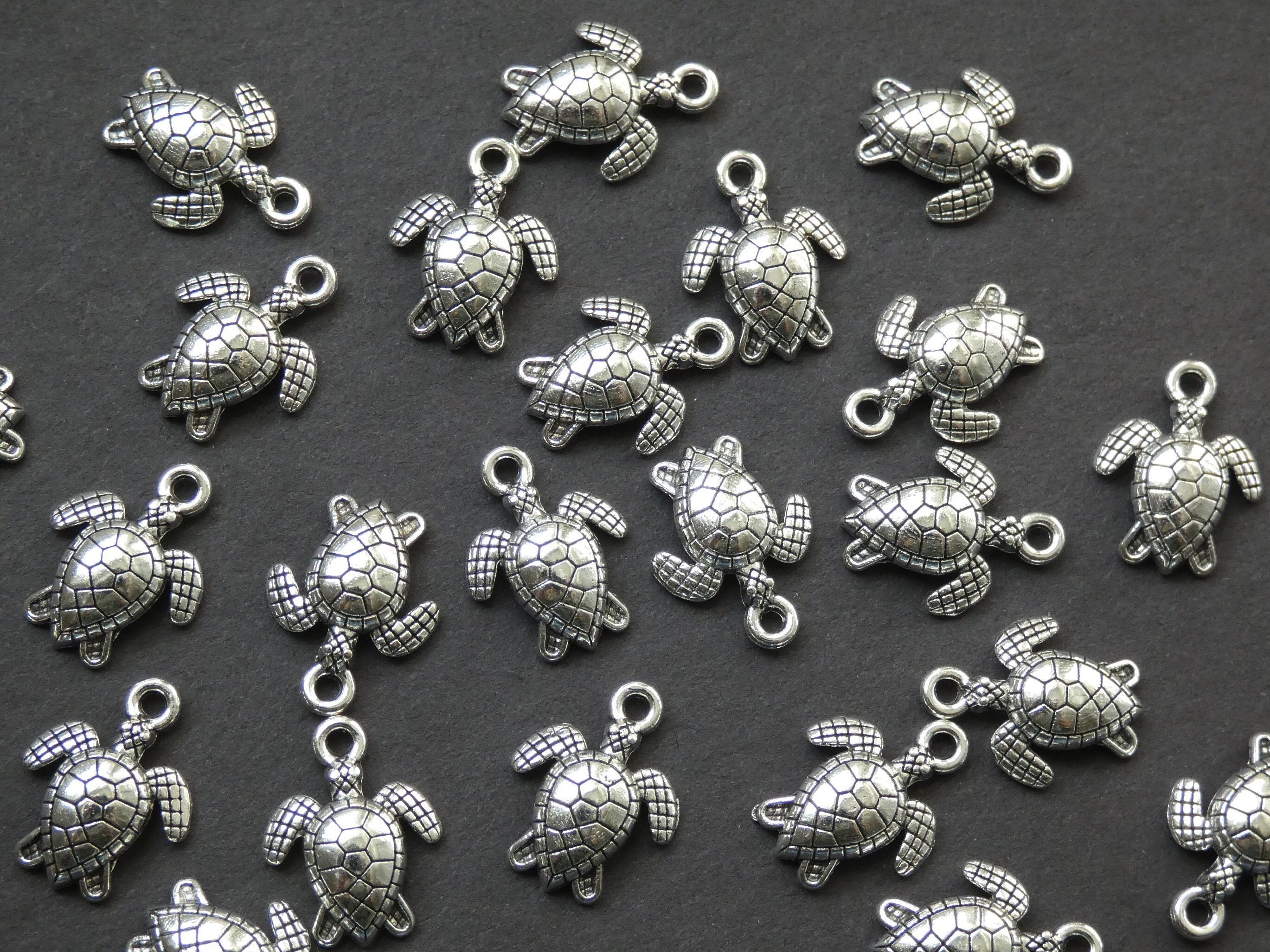 100 PACK 16mm Metal Turtle Charm, Silver Turtle Pendant, Metal Focal ...