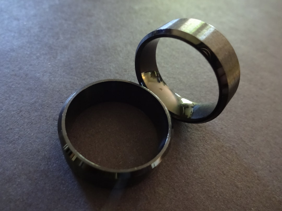 Beveled Titanium Steel Ring, Beveled Black Steel Band, Size 6-12 ...