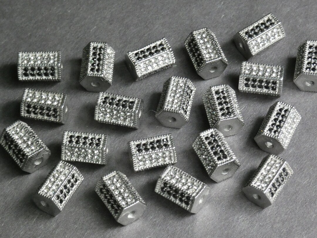 3 PACK 11.5x9mm Stainless Steel Tube Beads, Rhinestone Embedded ...