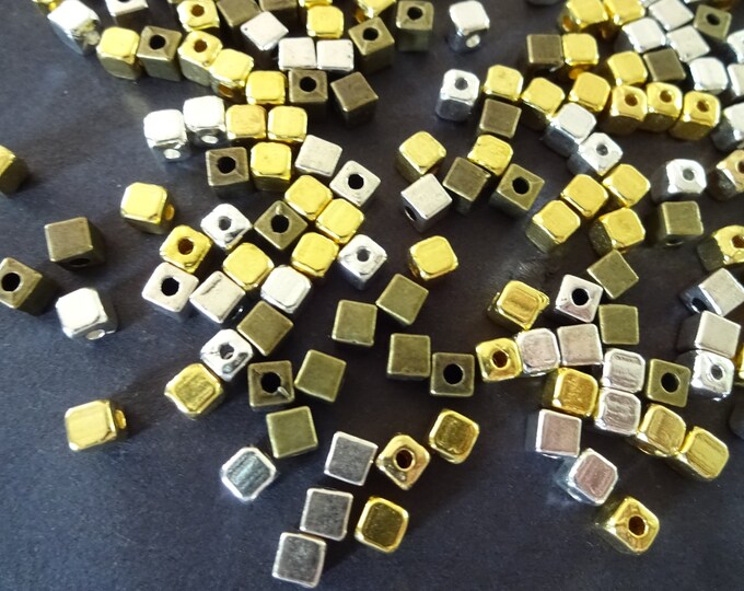100 PACK of 4x4mm Metal Cube Beads, 4 Colors, Mixed Lot, Classic Small ...