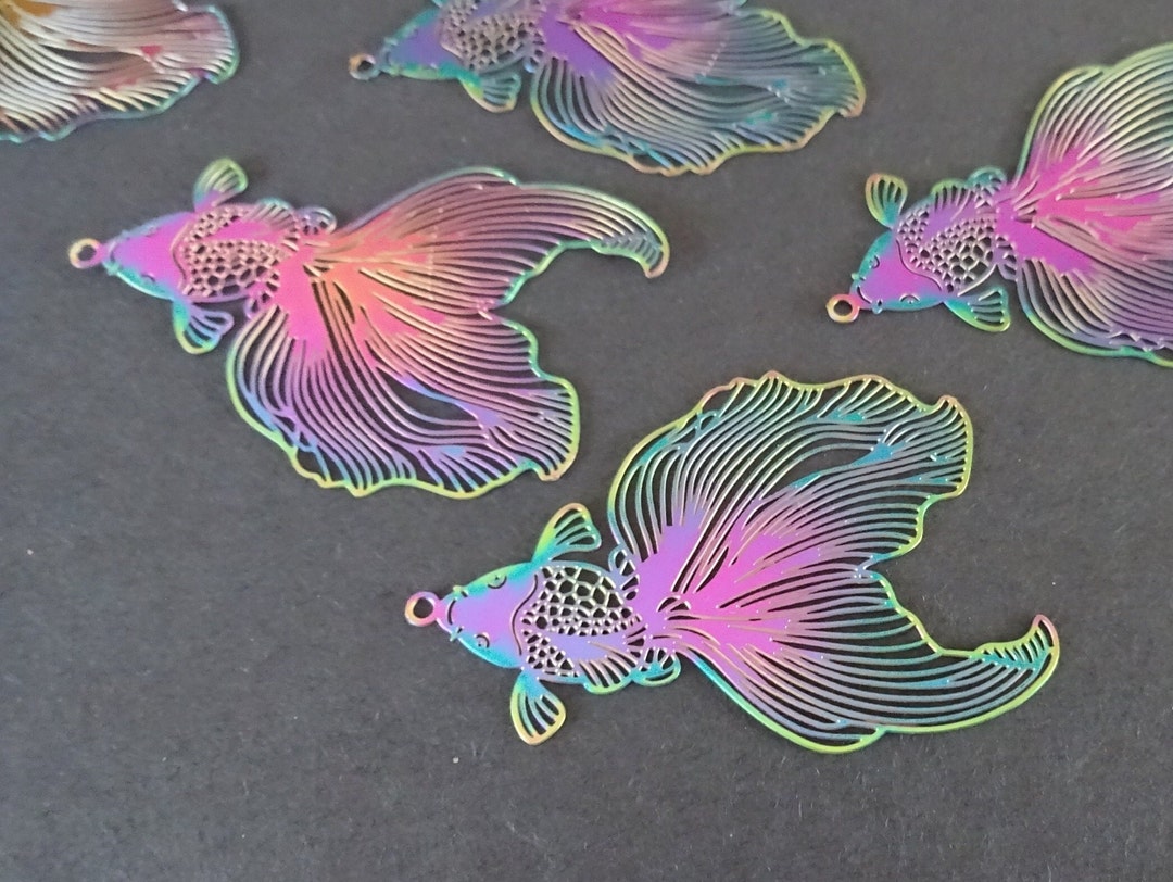 5 PACK 46mm Stainless Steel Goldfish Pendant, Multicolor Rainbow ...