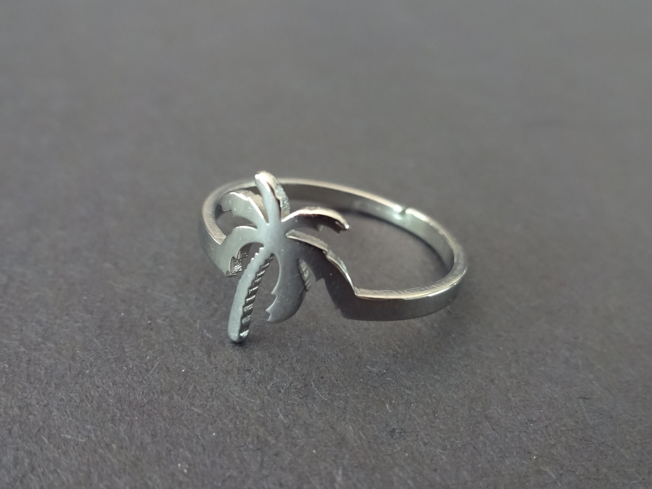 Stainless Steel Adjustable Palm Tree Ring, Silver Coconut Tree Ring ...