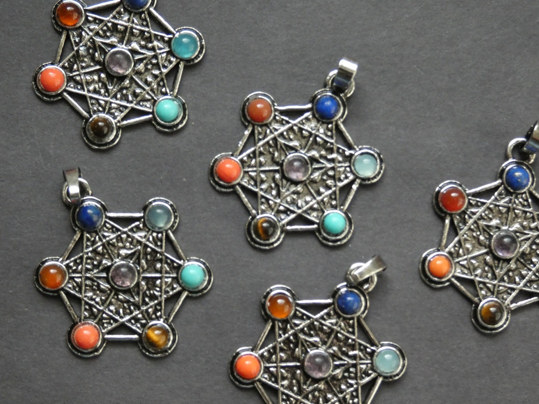 38mm Chakra Metatron's Cube Alloy Metal Pendant, Bezel Gemstone Pendant ...