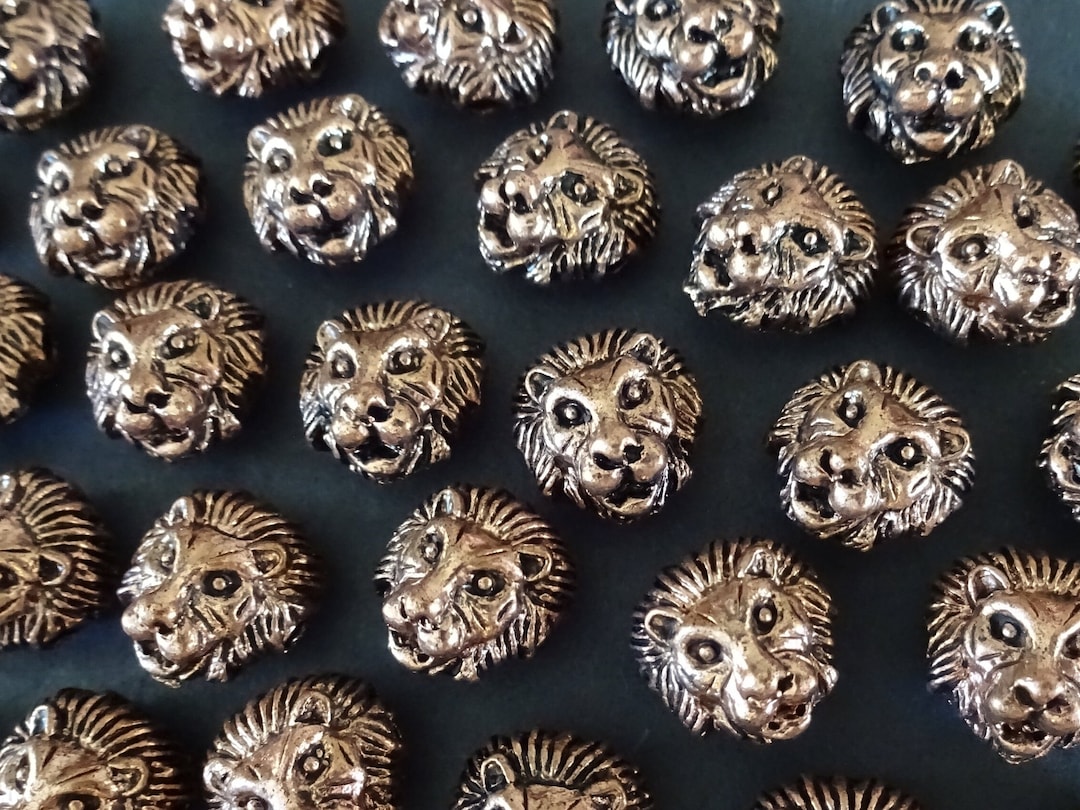 10 PACK 12x13mm Lion Head Metal Beads, Antiqued Rose Gold, Drilled ...