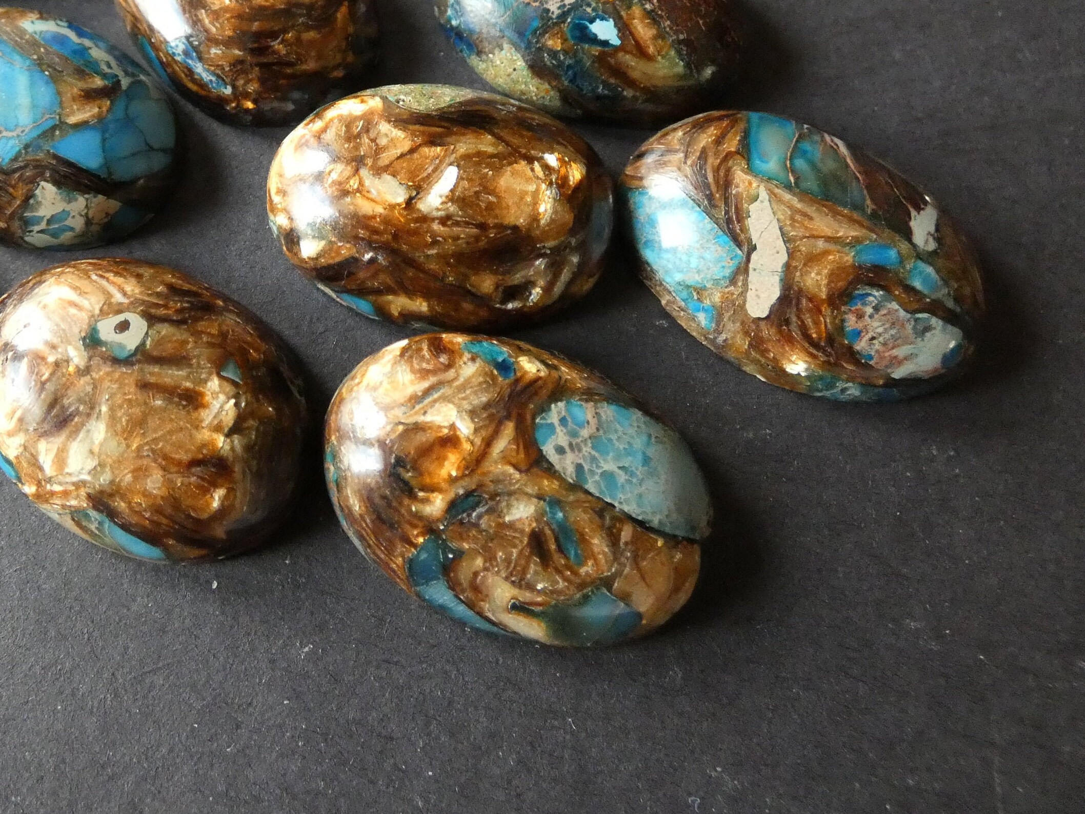 25-25.5mm Regalite & Bronzite Cabochon, Dyed, Oval Cabochon, Dodger ...