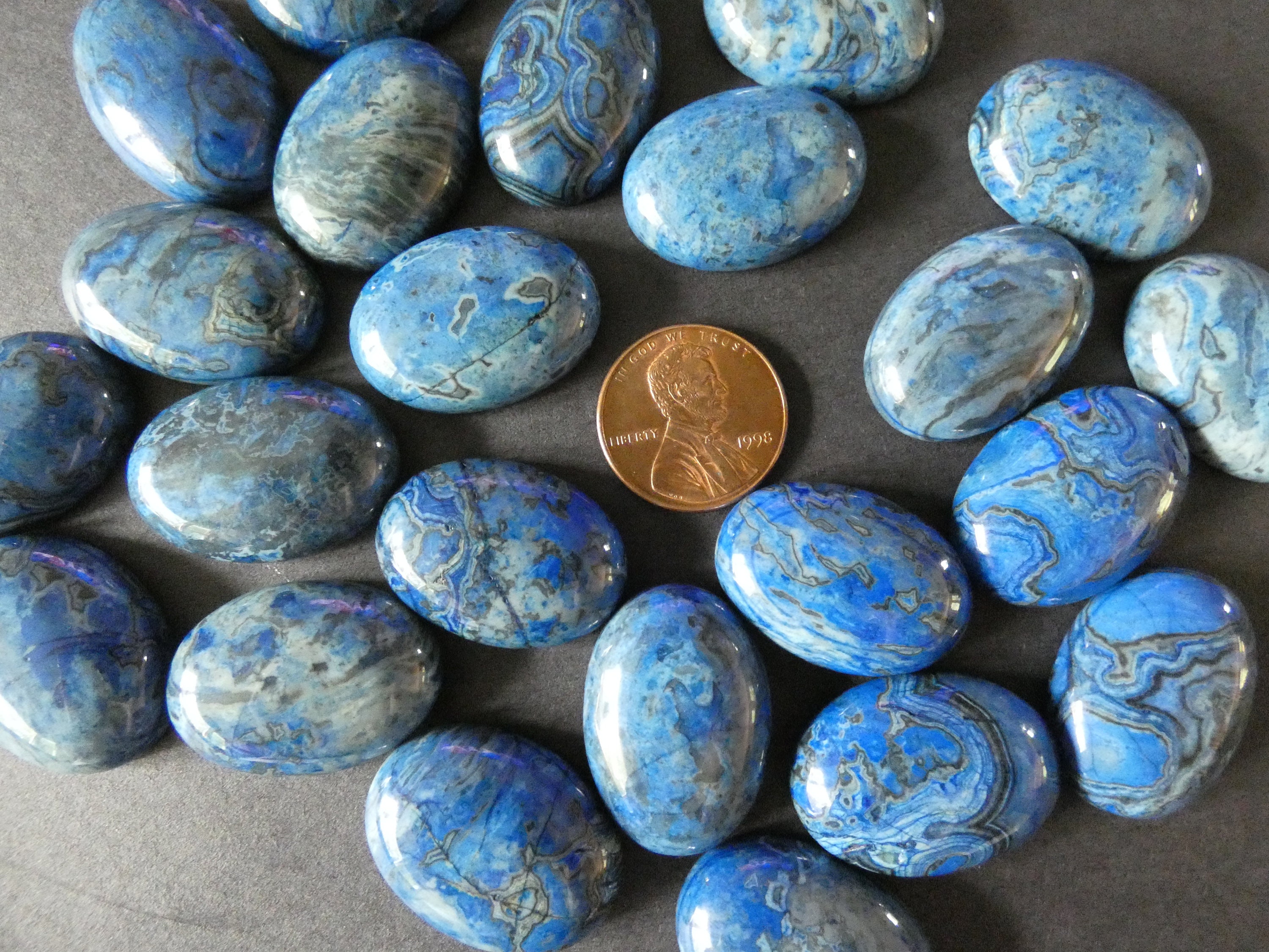 25x18mm Natural Ripple Jasper Cabochon, Dyed, Blue & Black, Oval ...