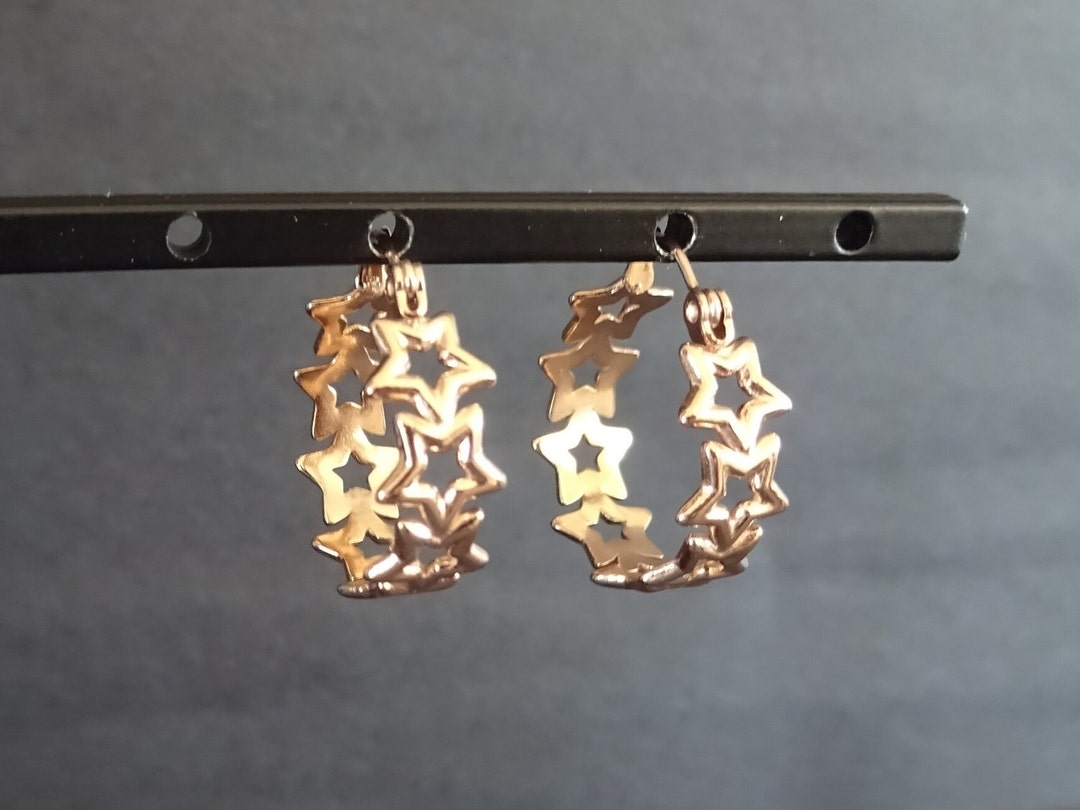 Stainless Steel Rose Gold Star Hoop Earrings, Hypoallergenic, Ion ...