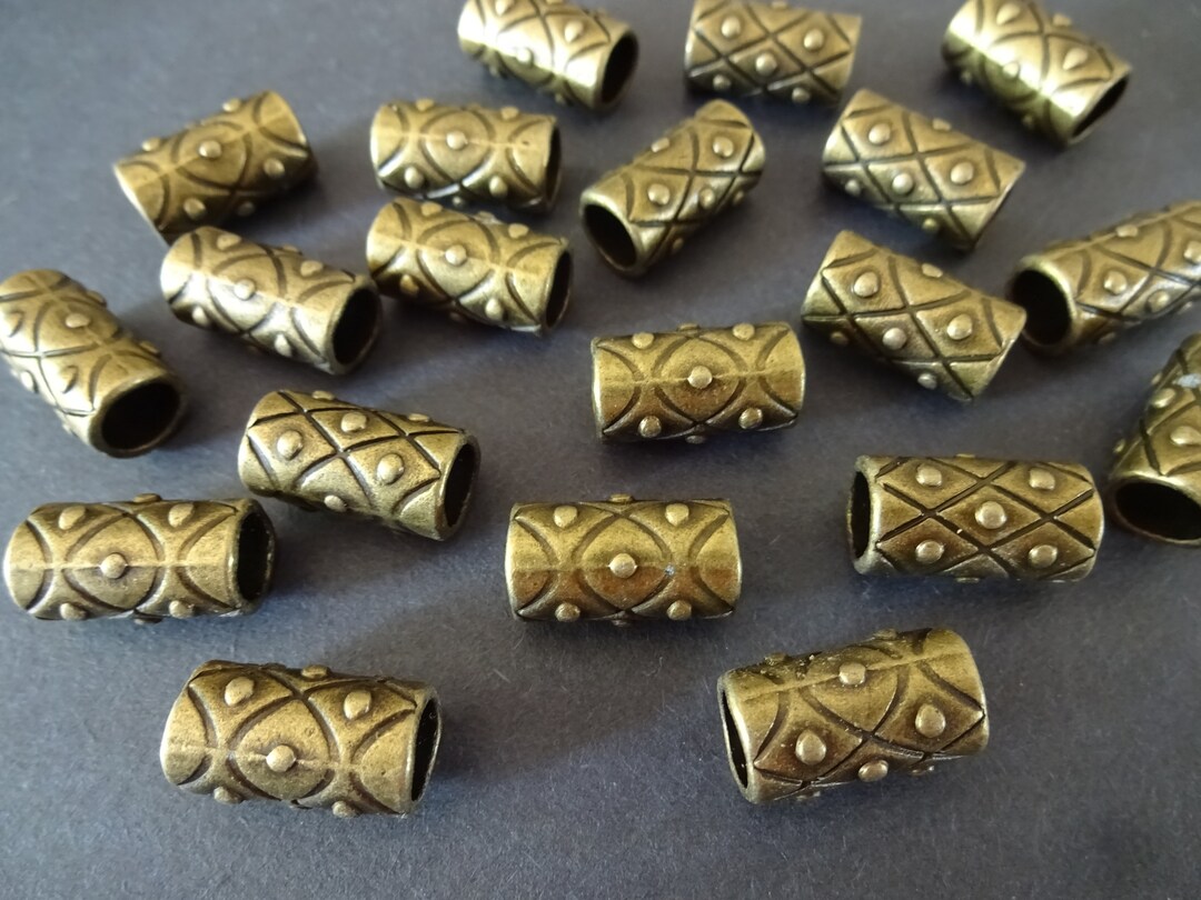 20 PACK 17mm Metal Tube Beads, Notch Design, Antiqued Bronze Color ...