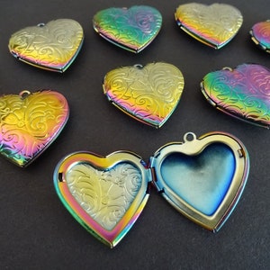 304 Stainless Steel Floral Heart Locket Pendant, 29mm, Rainbow ...