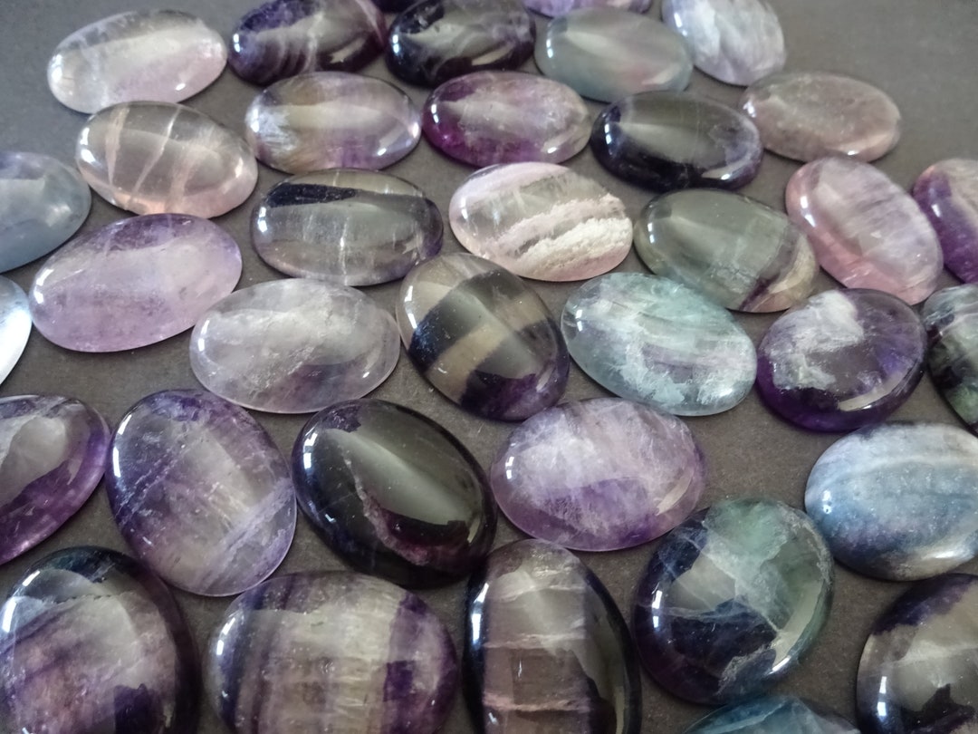 25x18mm Natural Fluorite Cabochon, Oval Cab, Polished Gem, Fluorite ...