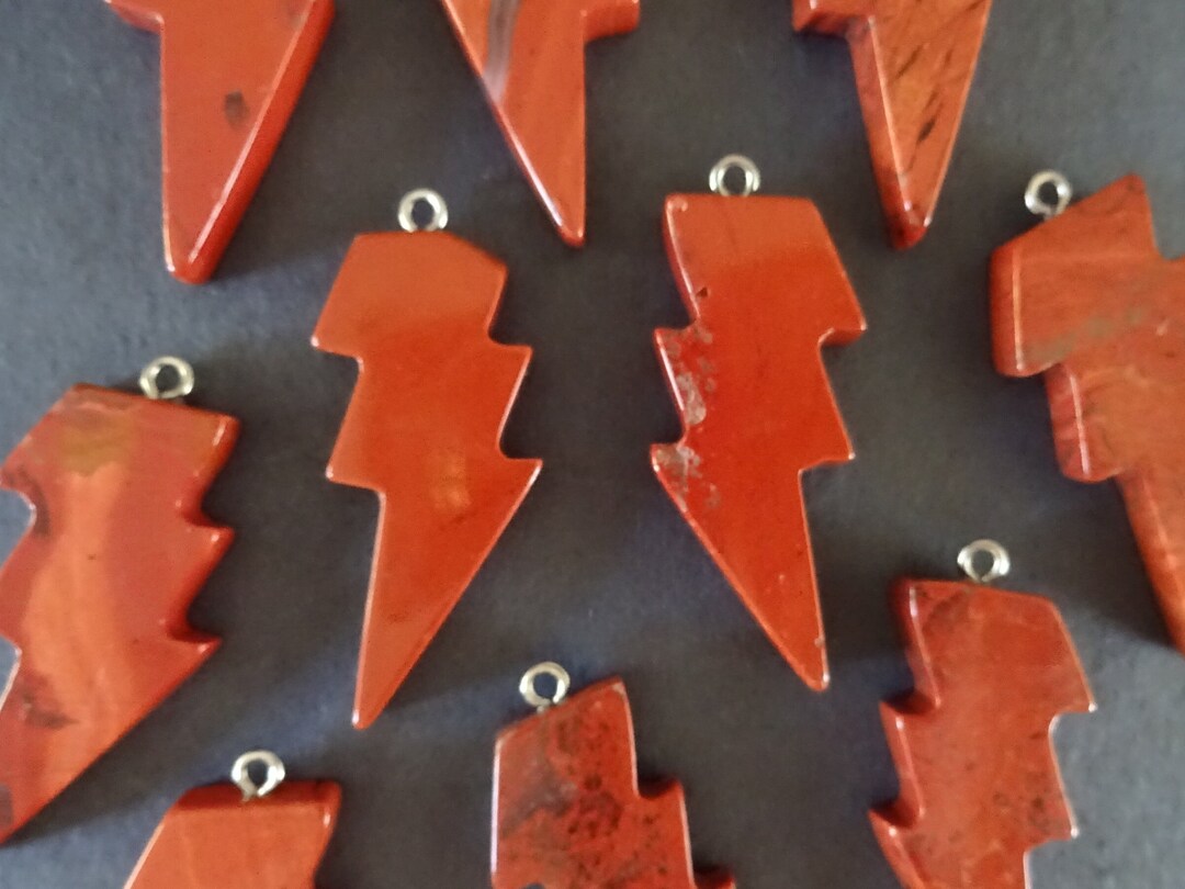 40-44.5mm Natural Red Jasper Lightning Bolt Pendant With Stainless ...