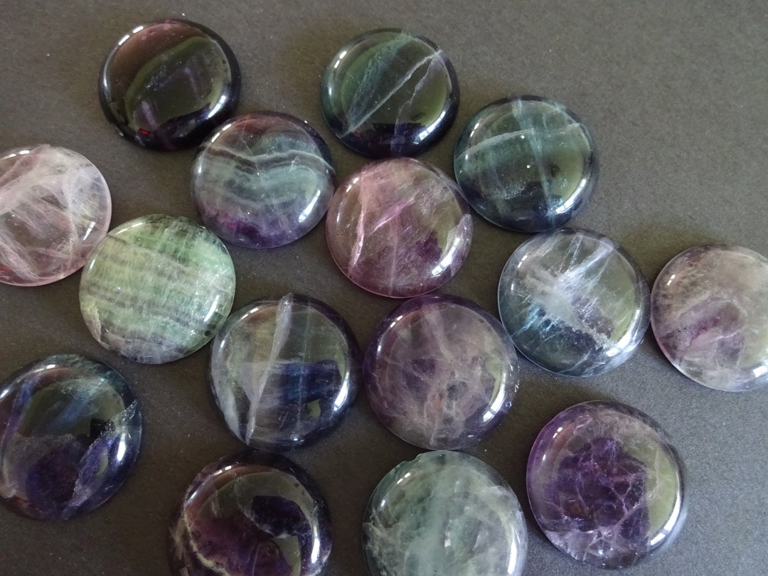 25x8mm Natural Fluorite Cabochon, Round Gemstone Cabochon, Polished Gem ...