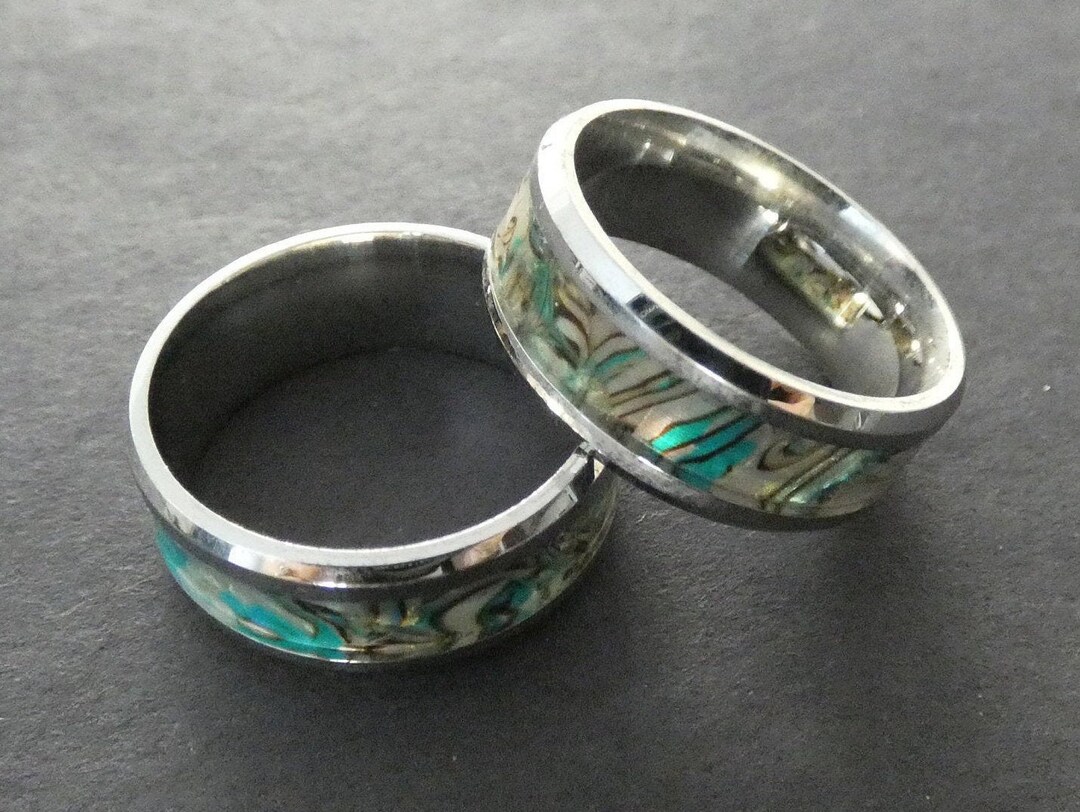 201 Stainless Steel & Shell Ring, Handcrafted Steel Band, Silver and ...