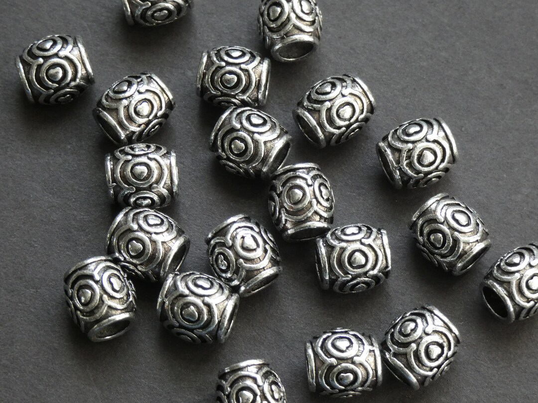 10 Pack of 10mm Barrel Beads, European Style Metal Bead, Metal Barrel ...