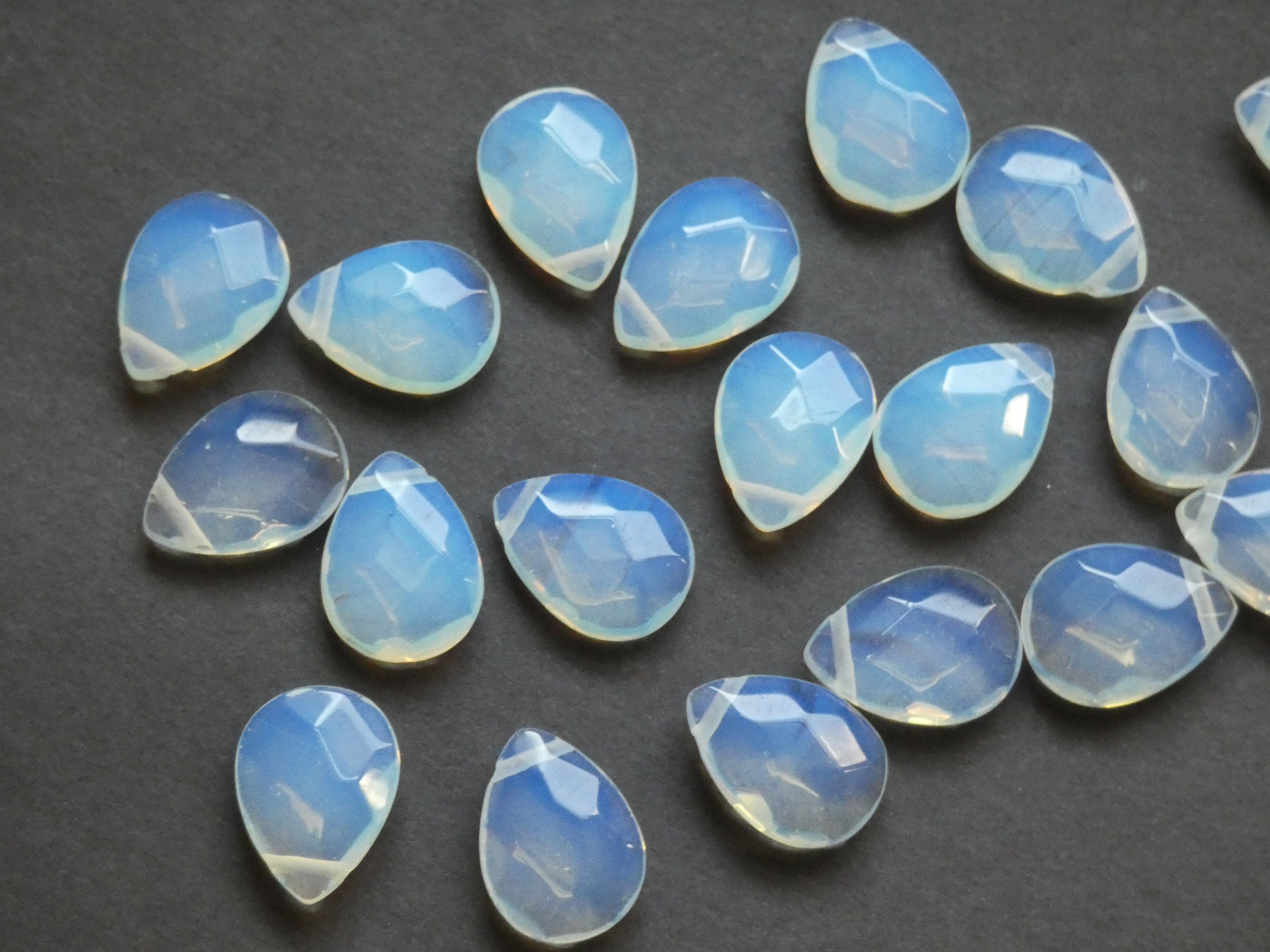 18x13mm Faceted Opalite Gemstone Cabochon, Teardrop Cabochon, Polished ...