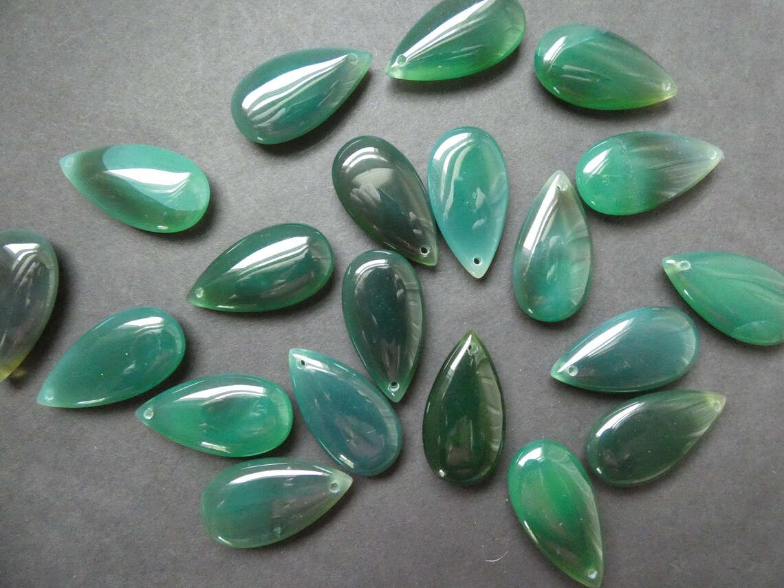 33.5x18mm Natural Dark Green Agate Pendant Drilled Agate - Etsy