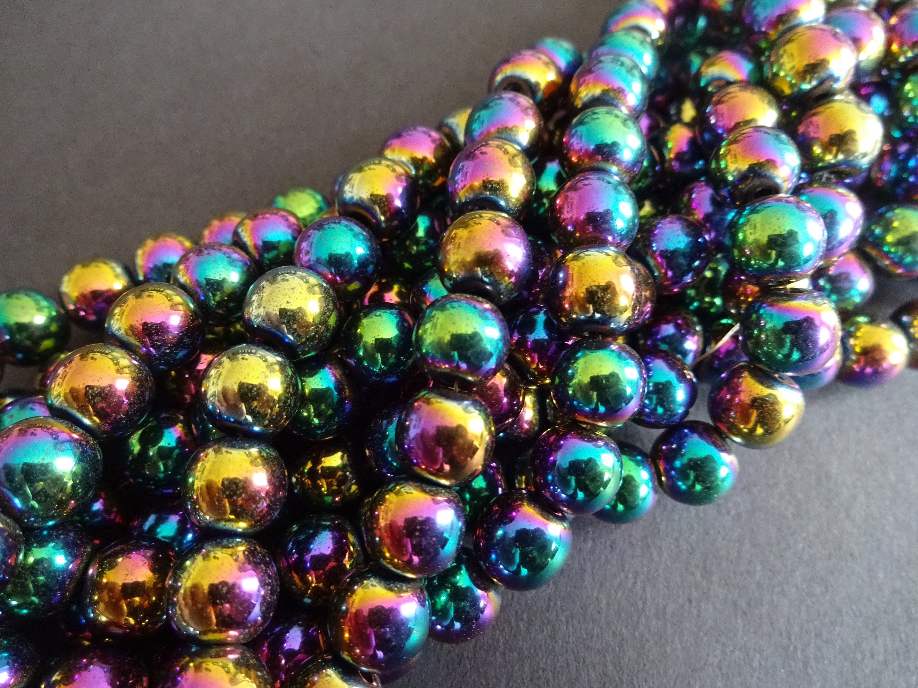 8mm Synthetic Hematite Rainbow Ball Beads About 55 Beads 8mm Etsy