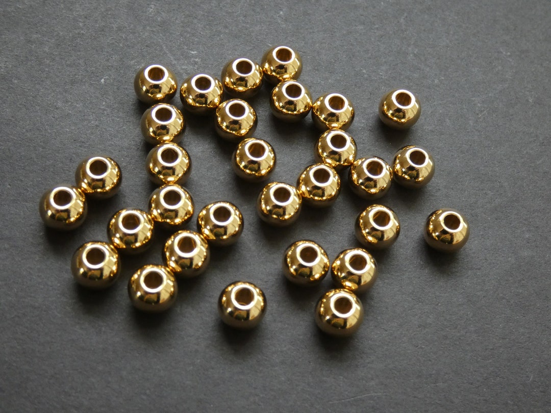 10 Pack of 8mm Round Stainless Steel Gold Bead, Circular Metal Bead ...