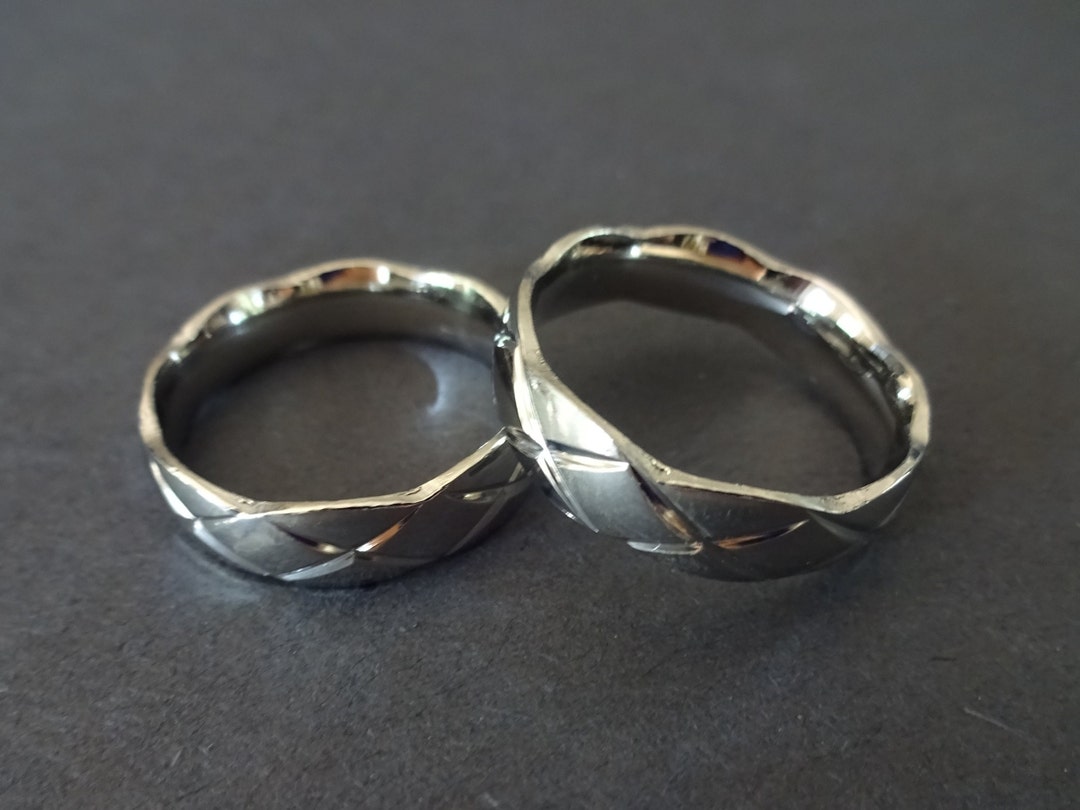 Stainless Steel Diamond Pattern Band, Silver Steel Ring, Sizes 6-11 ...