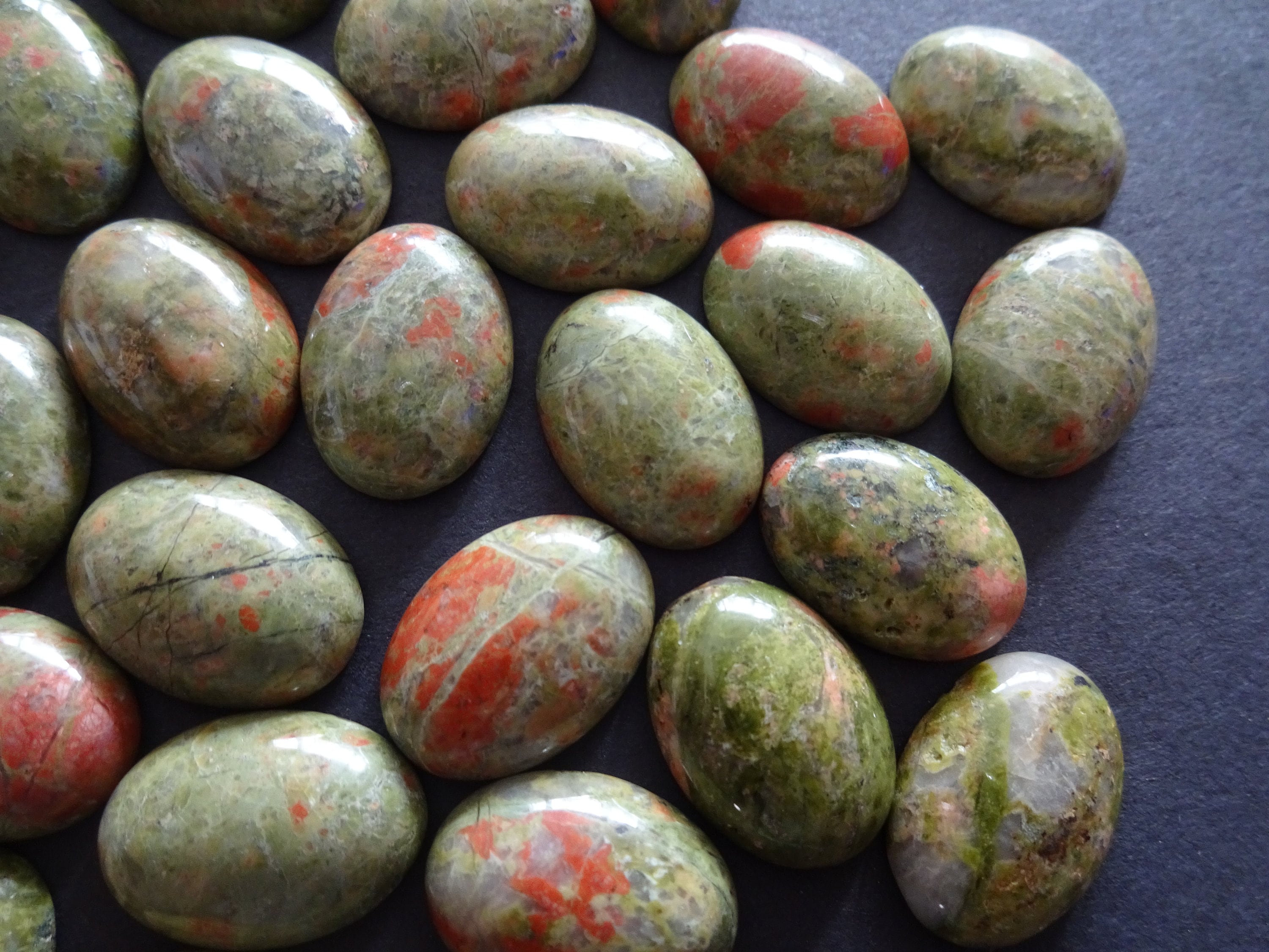 18x13mm Natural Unakite Gemstone Cabochon, Oval Cabochon, Polished Gem ...