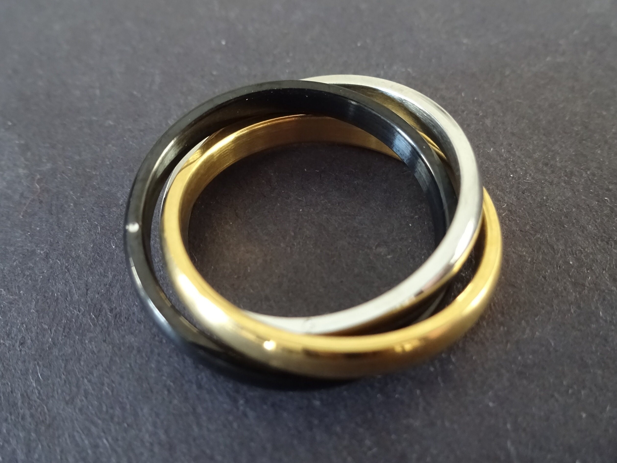 Stainless Steel Tricolor Ring, 3 Interlocked Bands, US Sizes 6-10 ...