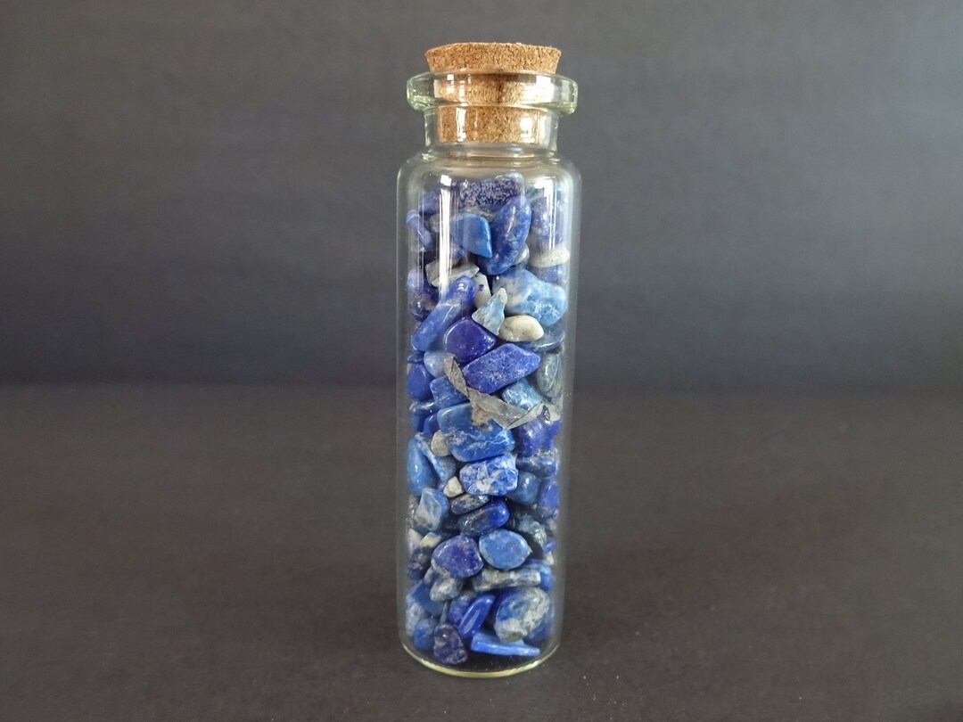 Glass Crystal Chip Jar With Lapis Lazuli, Blue Color Gemstone, 22x71mm ...