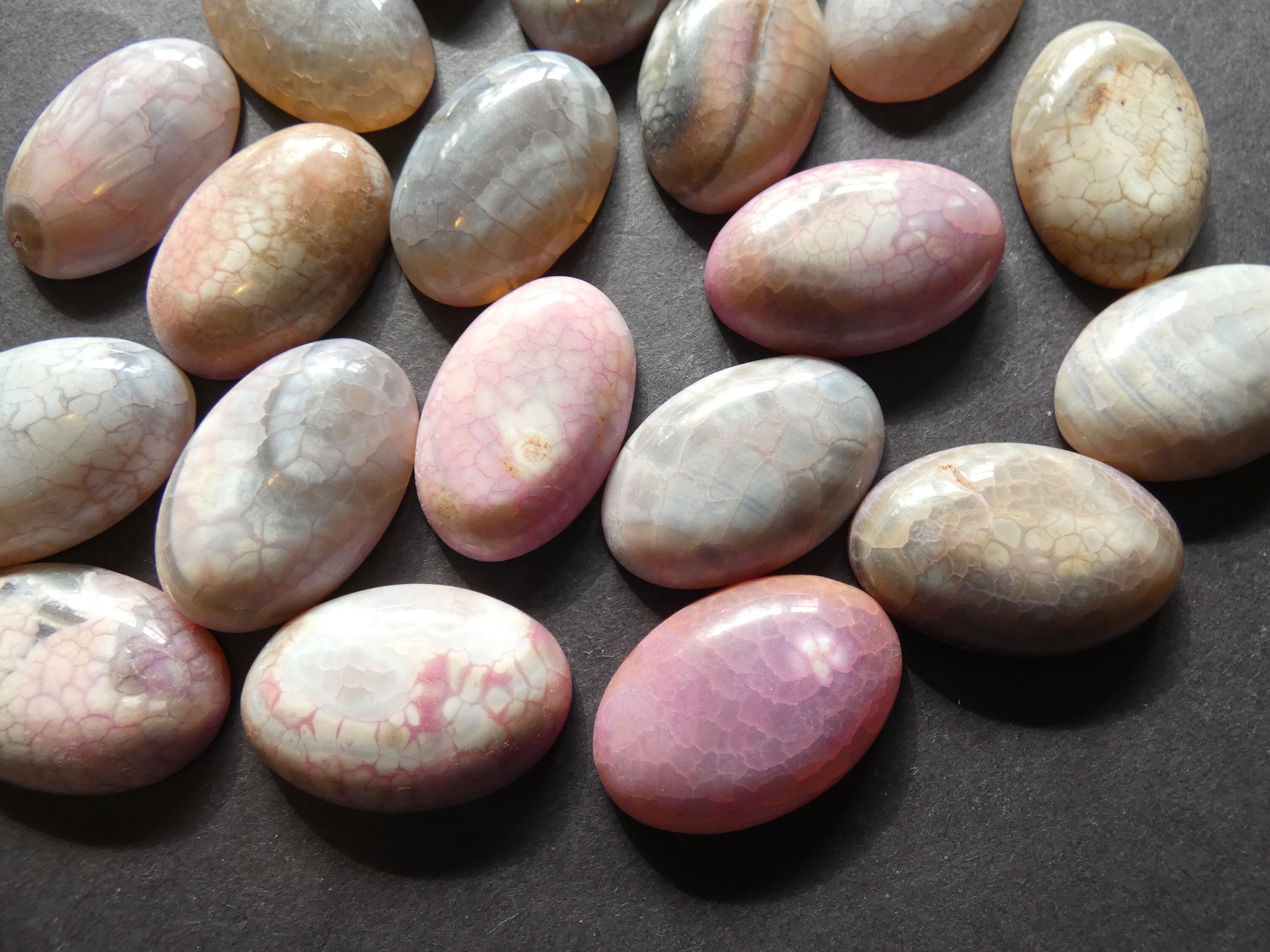 30x20x7mm Natural Fire Agate Gemstone Cabochon, Dyed, Pink & Gray, Oval ...
