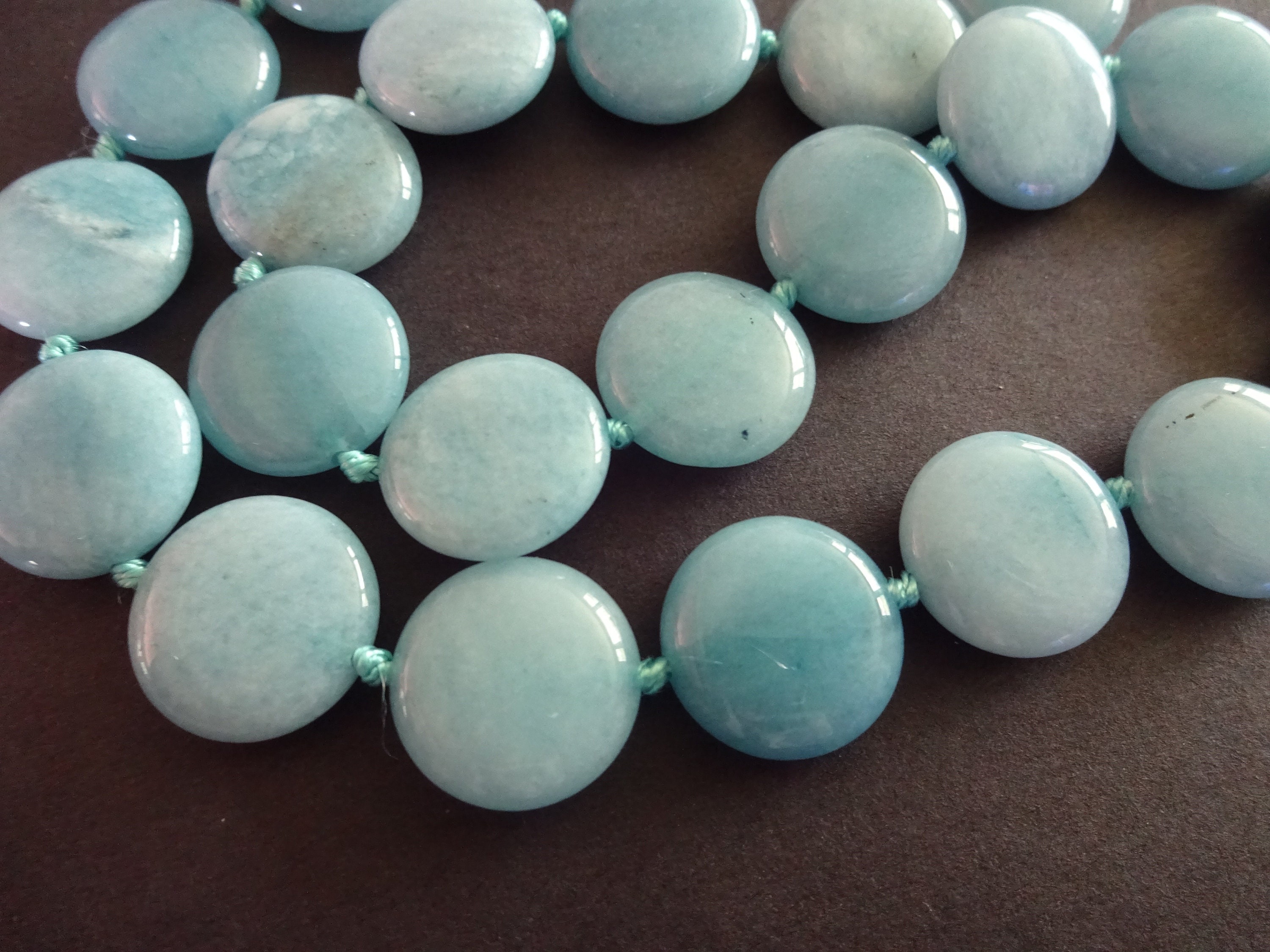 Natural Aquamarine Bead Necklace, 18-18.5 Inch Long, 16mm Flat Round ...