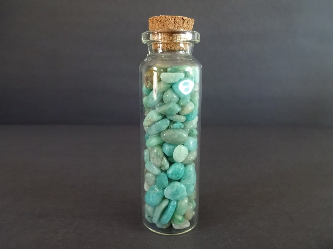 Glass Crystal Chip Jar With Amazonite Chips, Green Color Gemstone ...