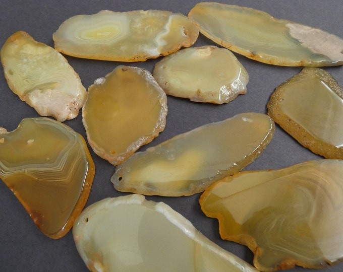 38-100mm Yellow Agate Slice Pendant, Drilled 2mm Hole, Dyed, Agate ...