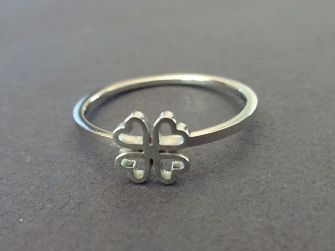 Stainless Steel Four Leaf Clover Ring, Silver Cut Out Clover, Sizes 6 ...