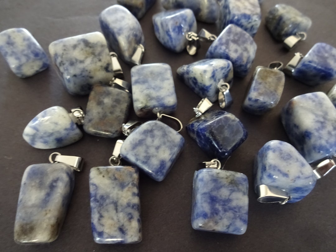 15-35mm Natural Blue Spot Stone Pendant With Stainless Steel Snap on ...