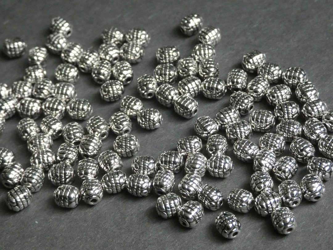 100 Pack of 6mm Barrel Beads, Tibetan Style Metal Bead, Metal Barrel ...