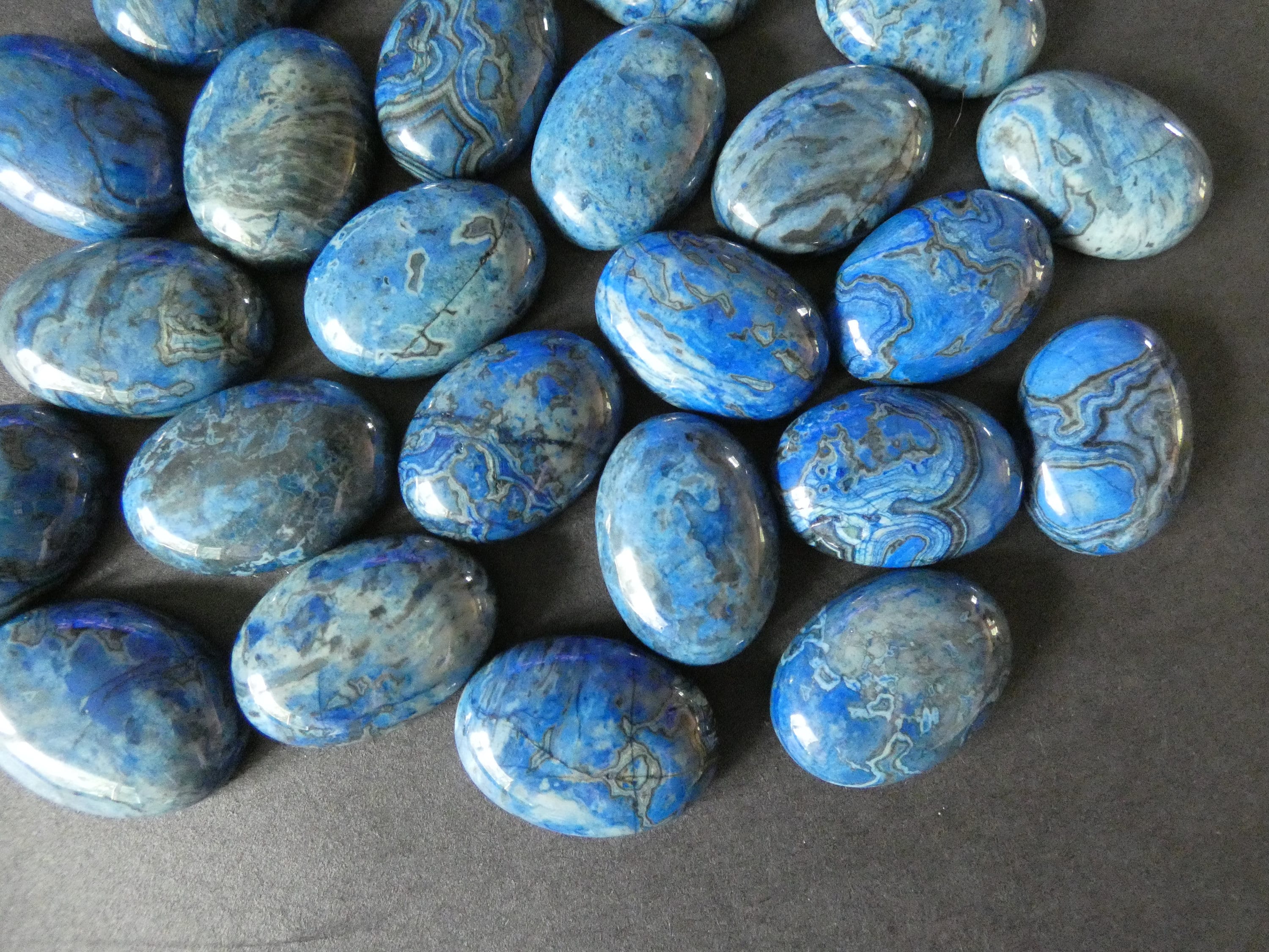 25x18mm Natural Ripple Jasper Cabochon, Dyed, Blue & Black, Oval ...