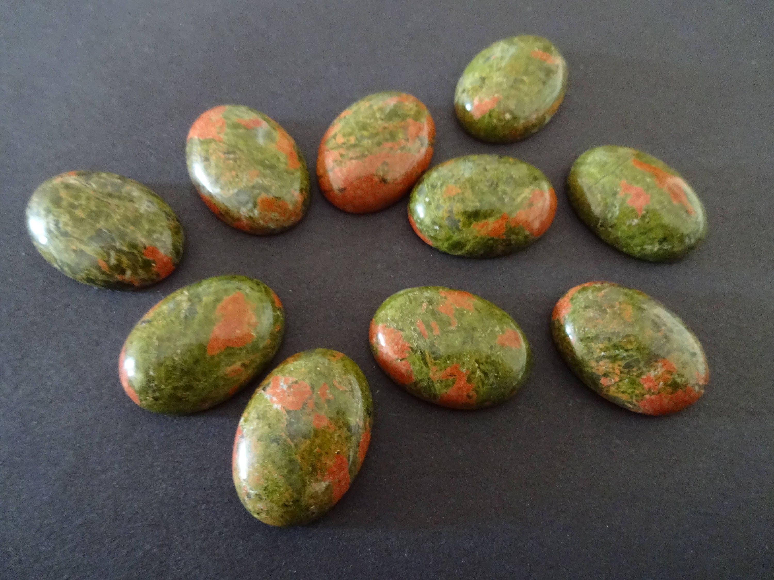 25x18mm Natural Unakite Gemstone Cabochon, Oval Cabochon, Polished Gem ...