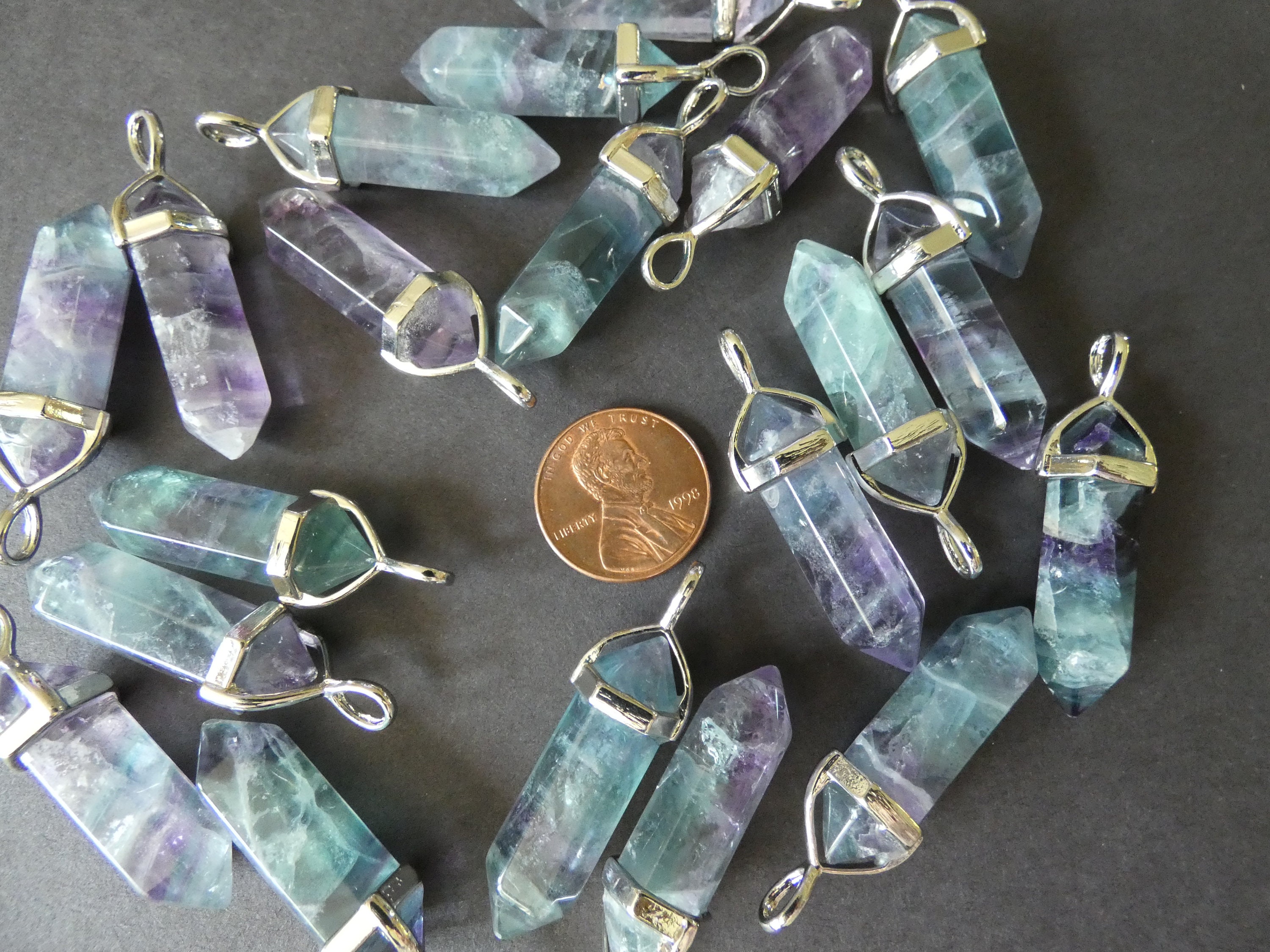 39mm Natural Fluorite Pendant With Alloy, Faceted, Bullet Shaped ...