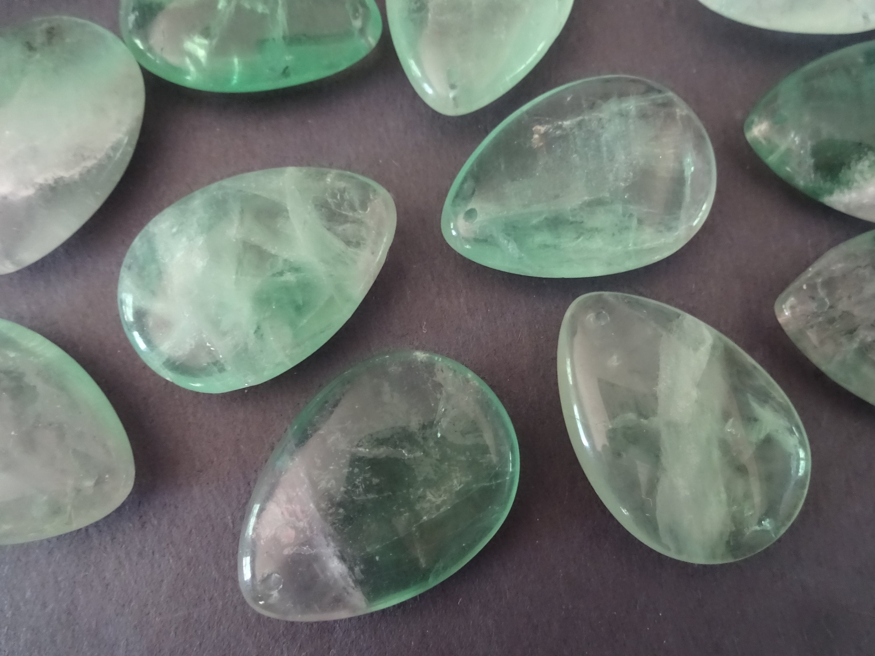 34-35.5mm Natural Green Fluorite Pendant, Drilled, Polished Gem ...