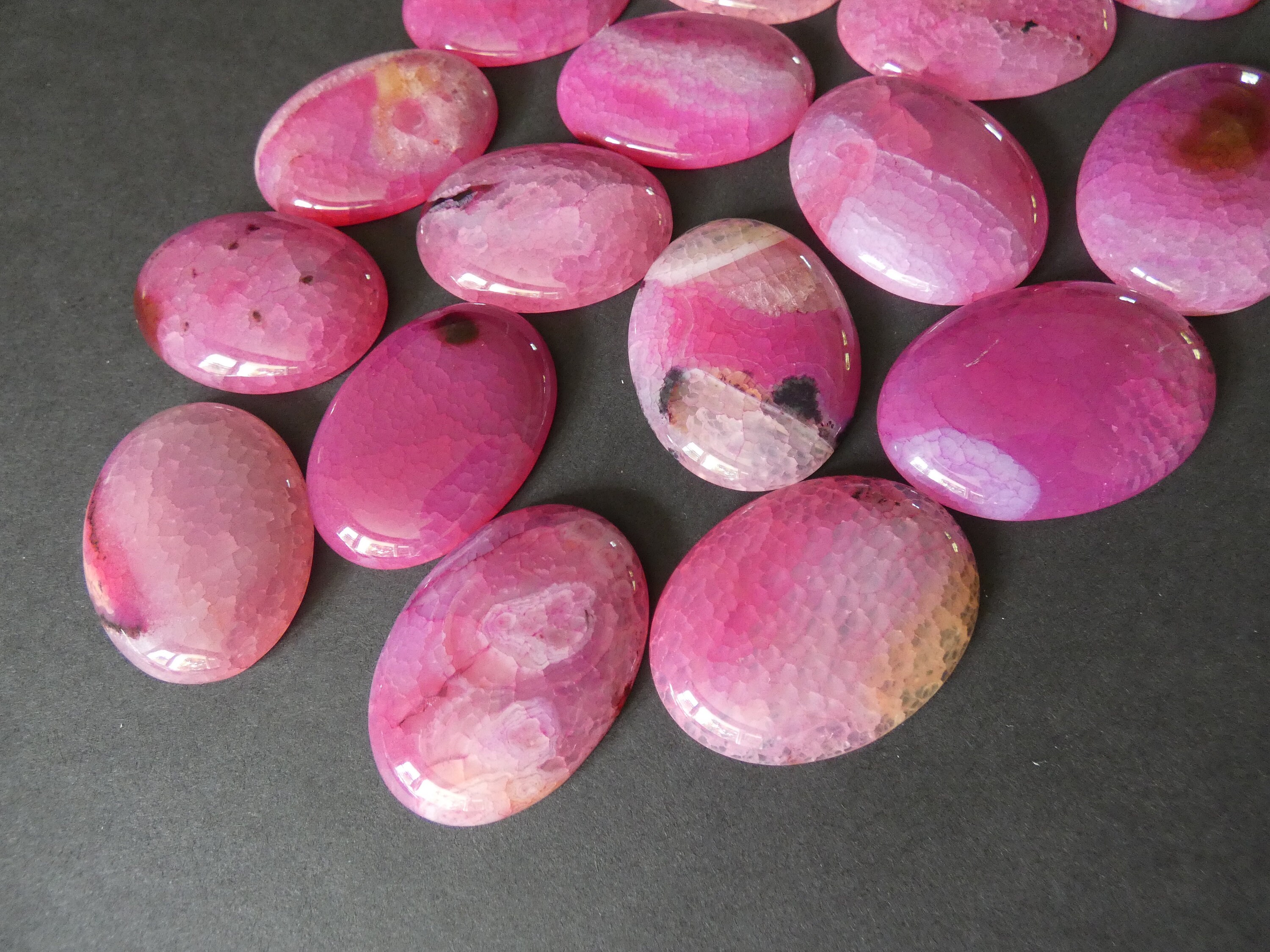 40x30mm Natural Crackle Agate Cabochon, Dyed, Pink Oval Cabochon ...