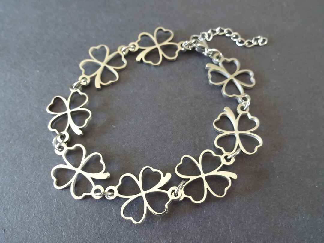 Stainless Steel Clover Link Bracelet With Clasp, 7 Inch, Silver Link ...