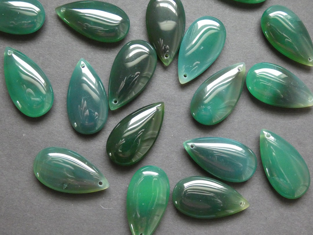 33.5x18mm Natural Dark Green Agate Pendant, Drilled Agate Teardrop ...