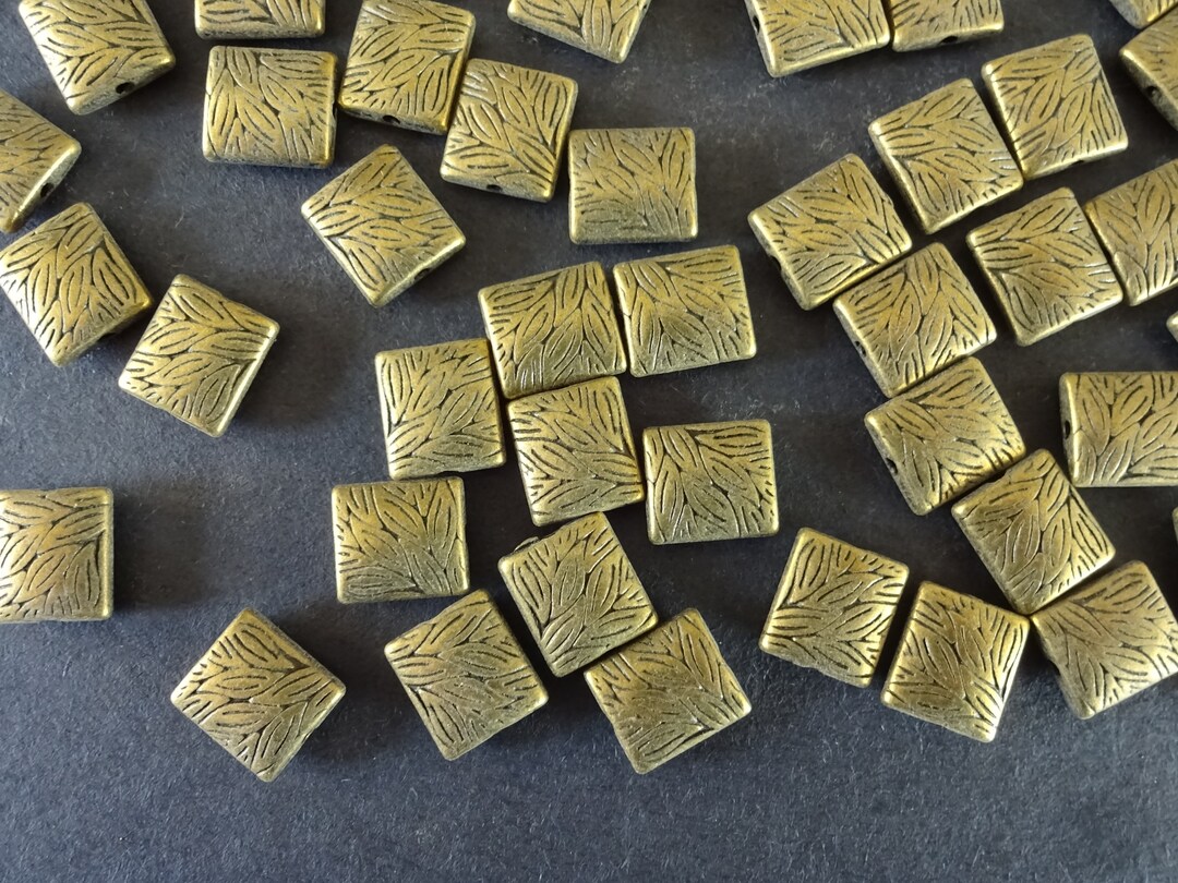 25 PACK 10x9mm Floral Flat Rectangle Metal Beads, Antique Bronze Color ...