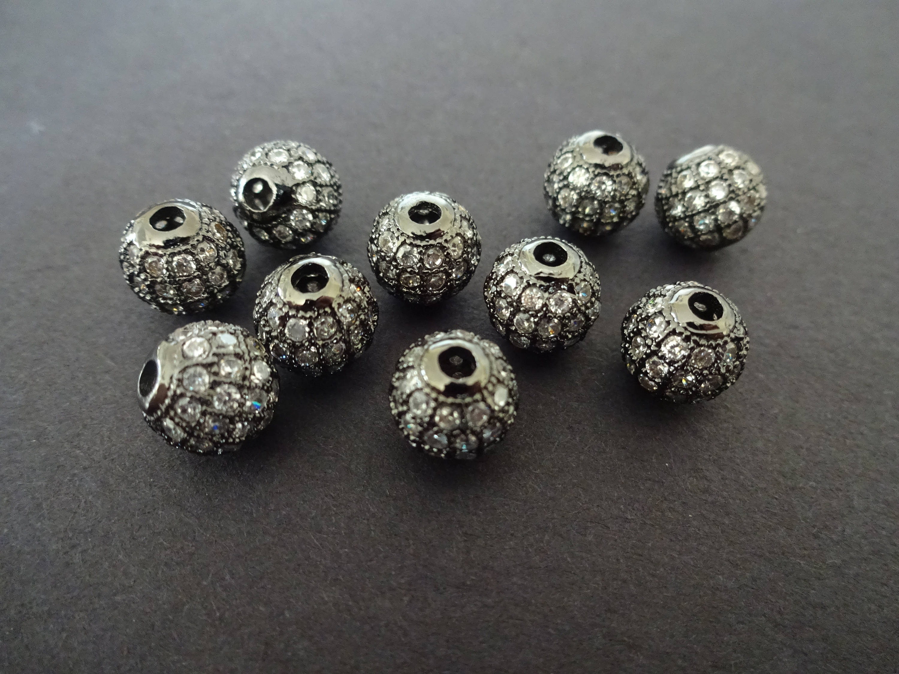 8mm Cubic Zirconia Micro Pave Brass Beads, Bright Cubic Zirconia Round ...