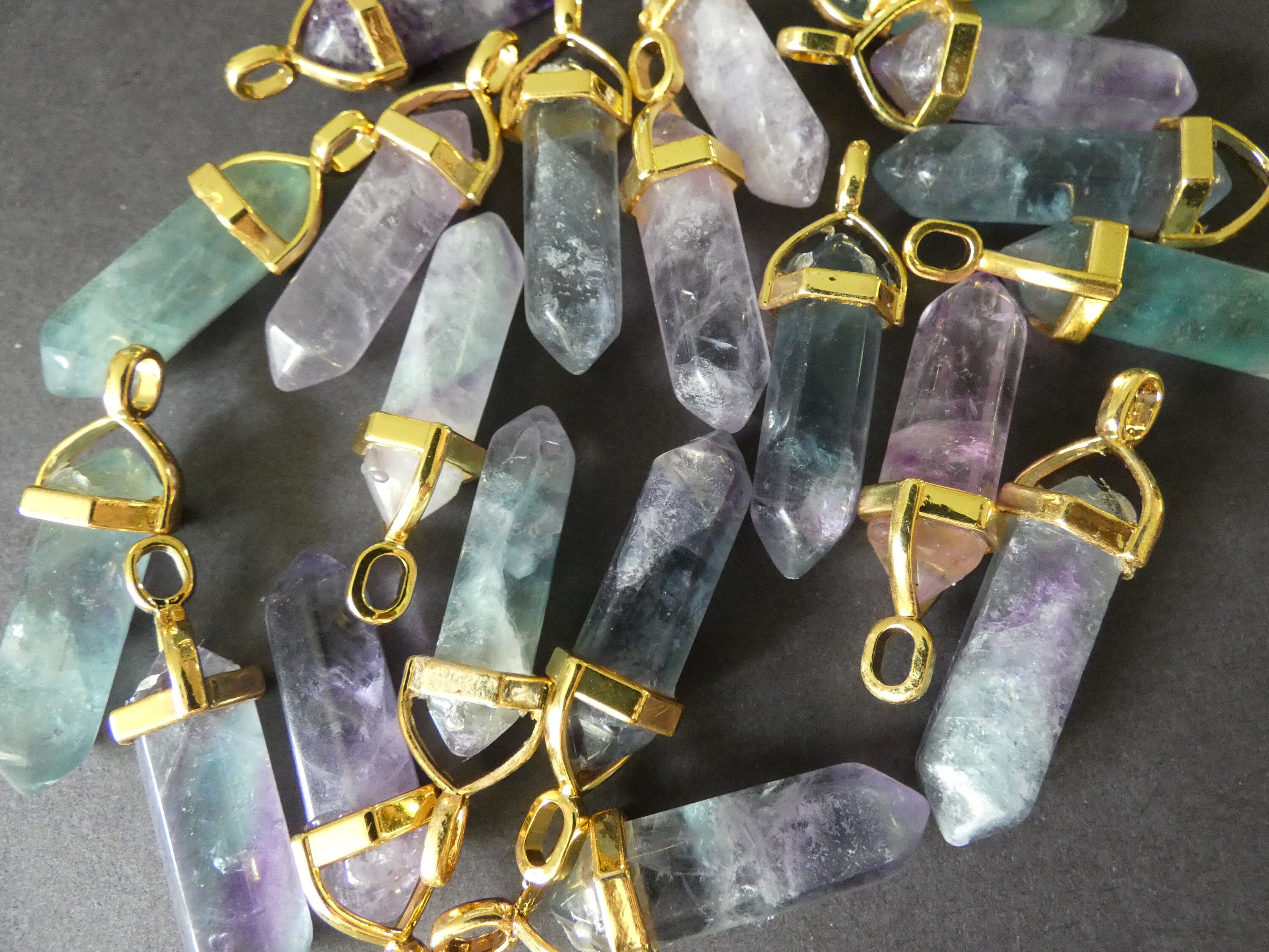 37-40mm Natural Fluorite Pendant With Alloy, Faceted, Bullet Shaped ...