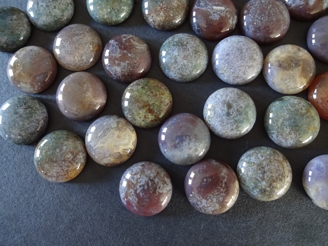 2 PACK of 18x6.5mm Natural Indian Agate Cabs, Round Cabochon, Polished ...