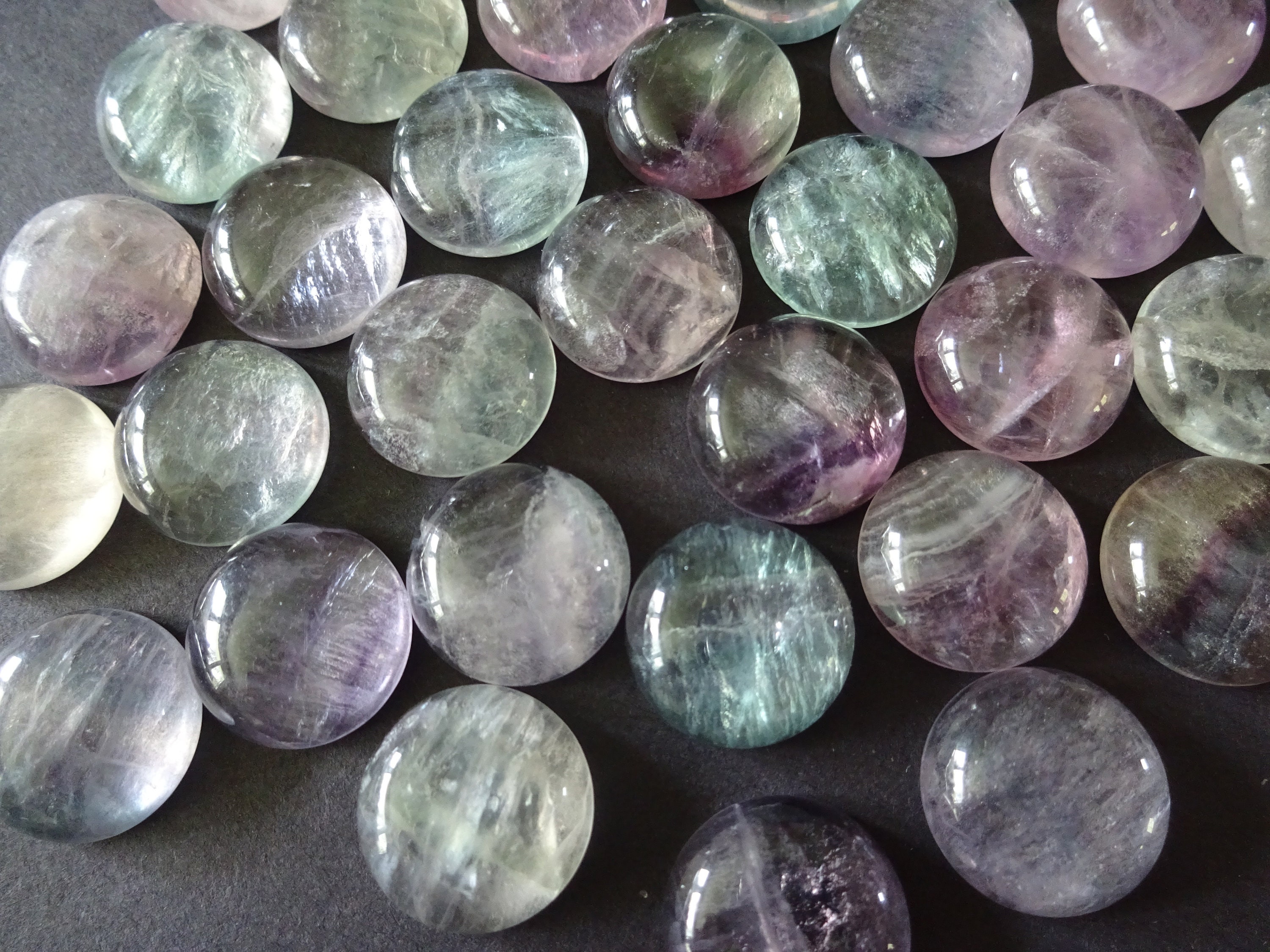 16x5mm Natural Fluorite Gemstone Cabochon, Round Cabochon, Polished Gem ...