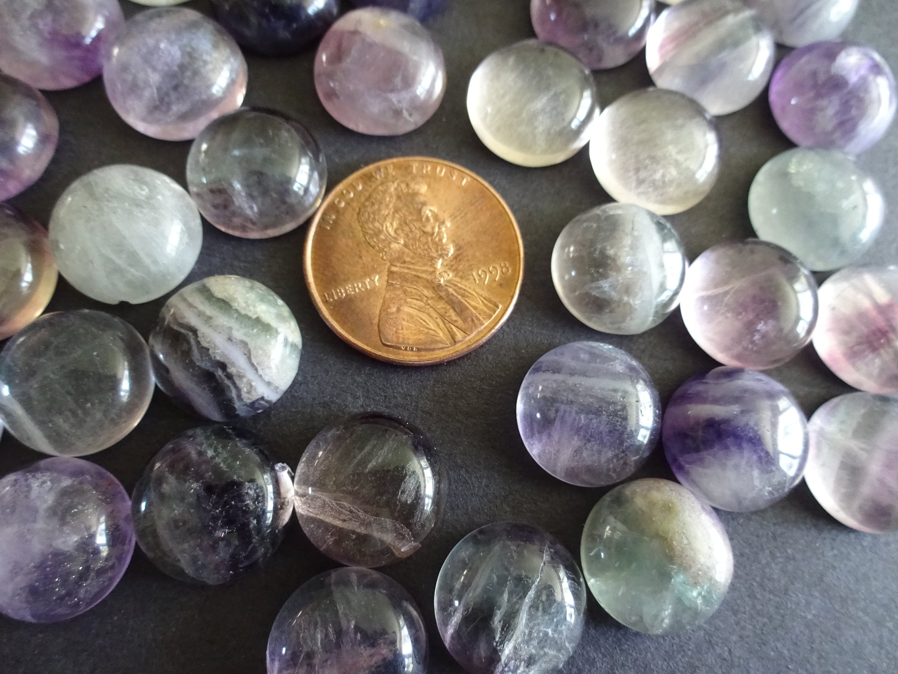 12x4mm Natural Fluorite Cabochon, Round Gemstone Cabochon, Polished Gem ...