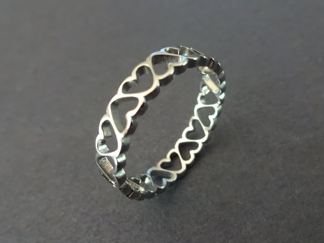 Stainless Steel Silver Heart Band, Silver Heart Ring, Sizes 6-10, St ...